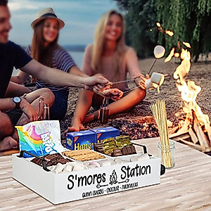 Unistyle S'Mores Station Box S'Mores Bar Holder S'Mores Tray Station for Smores Kit,S'mores Caddy Organizer for Tabletop with Glass Jar and Sticks Camping BBQ Gift