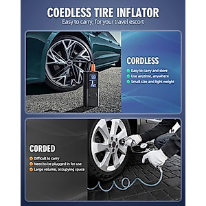 Tire Inflator Portable Air Compressor - 180PSI & 20000mAh Portable Air Pump, Accurate Pressure LCD Display, 3X Fast Inflation for Cars, Bikes & Motorcycle Tires, Balls.