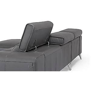 ZURI Furniture Raj Modern Slate Leather Sectional with Adjustable Headrests and Chaise - Left Chaise