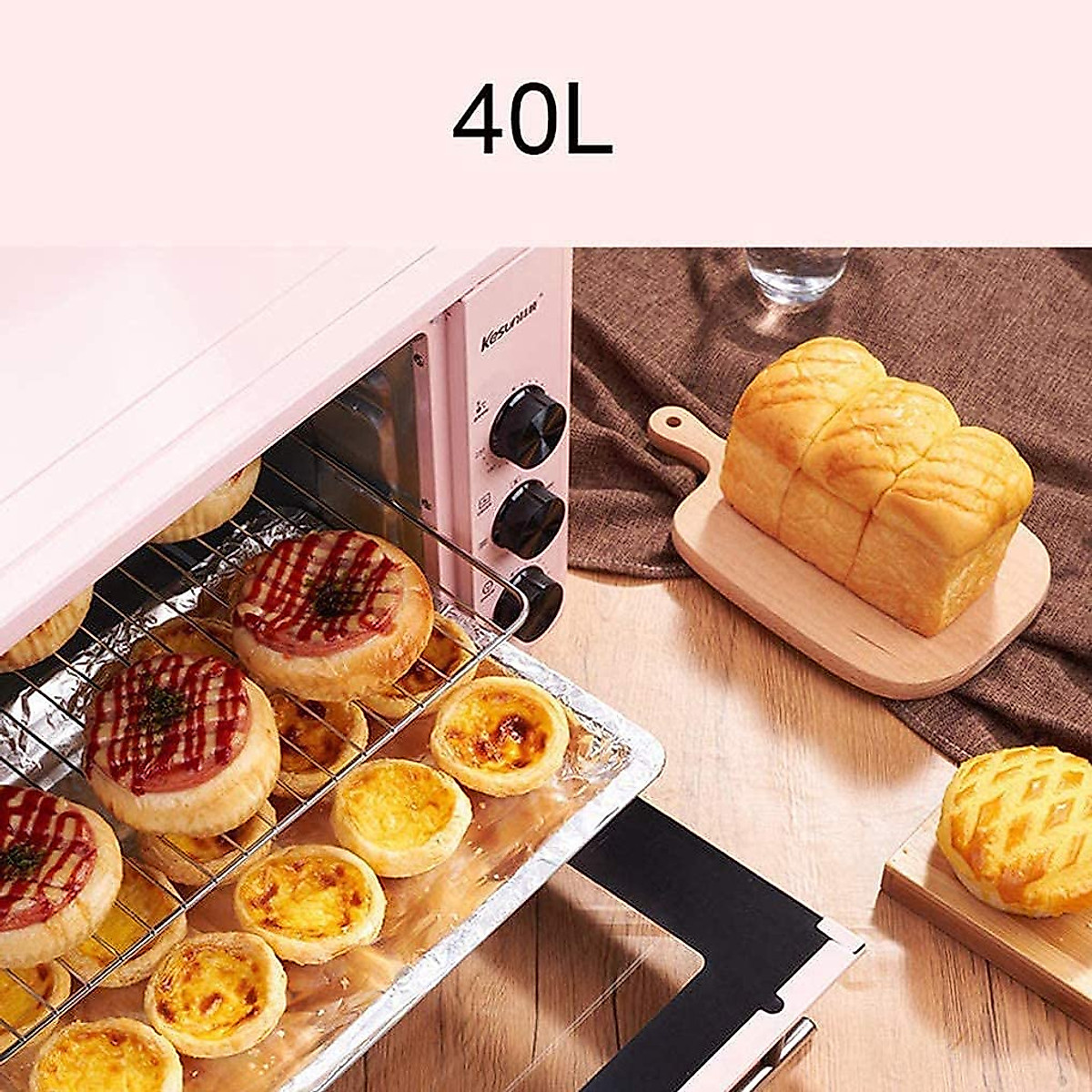 40L Oven,Adjustable Temperature 0-230℃ and 60 Minutes Timer Five-Layer Baking Position Multi-Function Electric Oven Kitchen Convection Oven (Pink)
