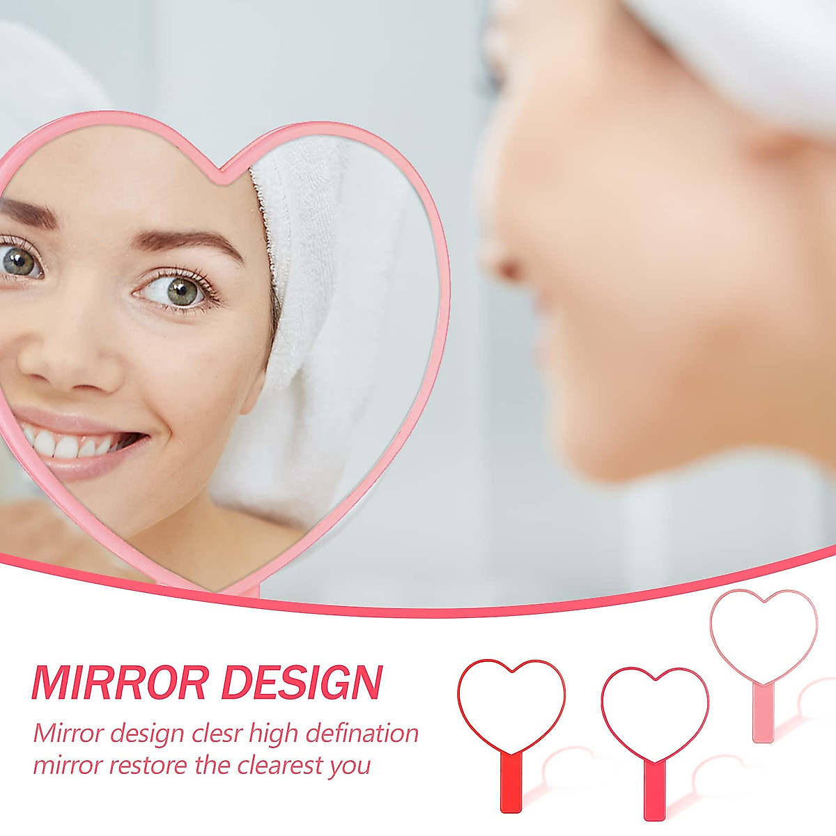 Yalikop 3 Pcs Heart Mirror Hand Held Mirror Valentines Day Gifts Cute Travel Makeup Plastic Heart Shaped with Handle Gifts for Women Her Birthday Party Favor Cosmetic