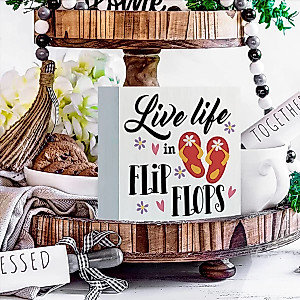 Wooden Box Sign Desk Decor for Table Shelf House Living Room Bedroom Bar Summer Outdoor Wall Decoration Rustic Farmhouse Style Funny Beach Sign Summer Vacation Beach Decor Beach Gifts