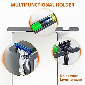 SWAMTIK Shower Mirror Fogless for Shaving with Razor Holder, Large Anti Fog Mirror Fogless Suction Wall Mounted NO-Drilling & Removable, Shatterproof & Waterproof - Men and Women (Grey)