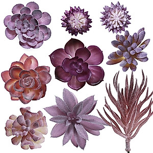 Tiita Small Artificial Succulent Plants Fake Faux Succulents Plants Floral for Garden Wedding Home Decor Different Size Different Type Unpotted Textured Succulents for DIY- 9pcs Purple Flowers