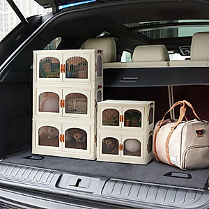 rwcoet Plastic Storage Bins with Wheels Storage Bins with lids and Doors (Beige-3Pcs, 24Gal)