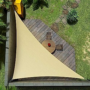 Amgo 14' x 14' x 19.8' Beige Triangle Sun Shade Sail Canopy Awning Shelter Fabric ATAPRT14 - UV Block UV Resistant Heavy Duty Commercial Grade - Outdoor Patio Carport - (We Customize)