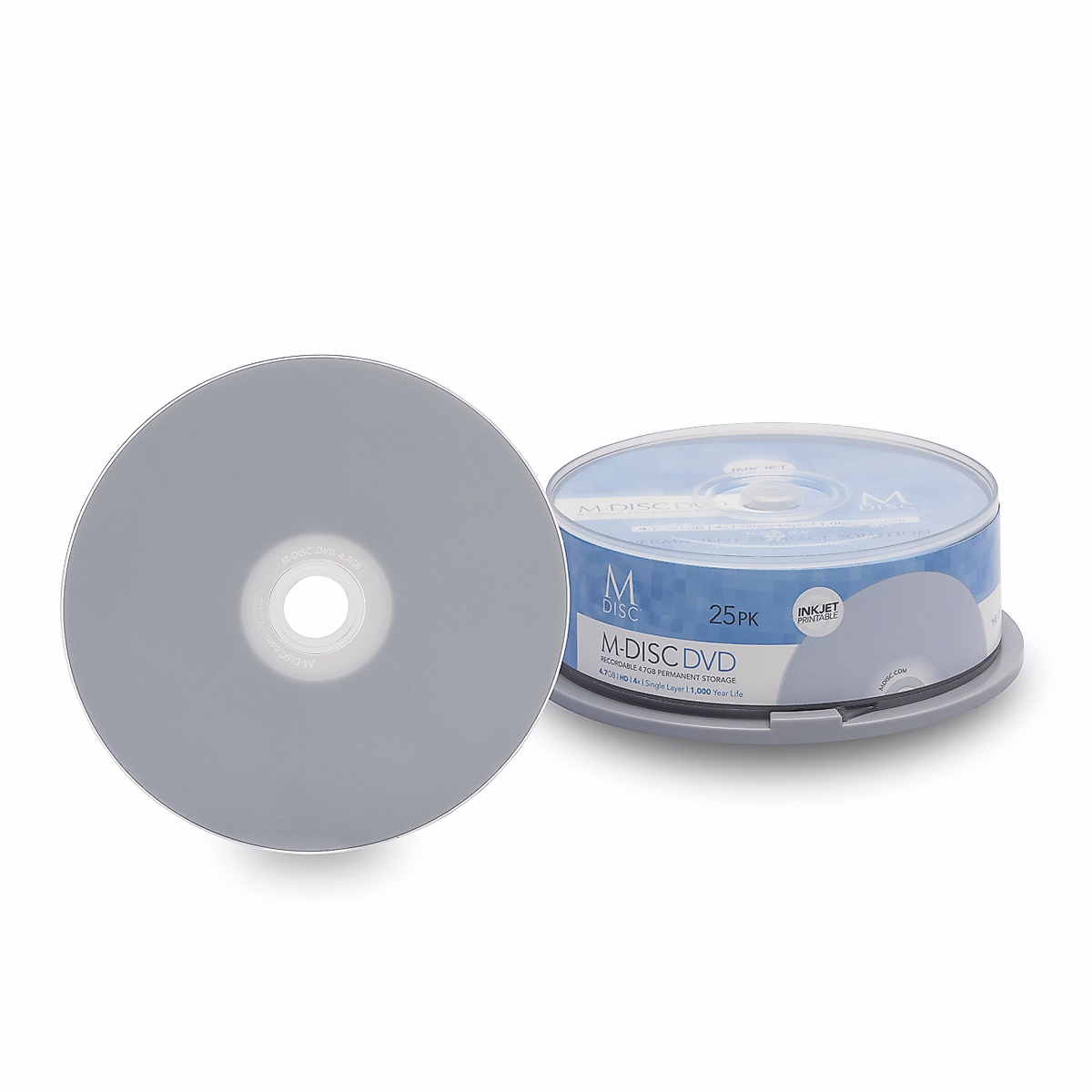 25 Pack Millenniata M-Disc DVD 4.7GB 4X HD White Inkjet Printable 1000 Year Permanent Data Archival / Backup Blank Media Recordable Disc