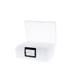UP ARESI Photo Storage Box 5" x 7", 18 Inner Extra Large Photo Case Photo Organizer Acid-Free Photo Boxes Storage, Plastic Craft Storage Box with lids for Pictures Stickers Stamps Seeds(Clear)