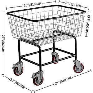 VEVOR Wire Laundry Cart 2.2 Bushel, Wire Laundry Basket With Wheels 20''x15.7''x26'', Commercial Wire Laundry Basket Cart, Galvanized Steel Frame with 5'' Casters, Wire Basket Cart for Laundry