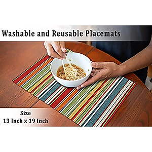 Ruvanti Placemats 100% Cotton 13x19 Inch, Dining Table Placemats Set of 6, Modern Place Mats for Dining Table Decor, Kitchen & Table Linens, Coffee Mat for Christmas Dinners – Multi Stripe