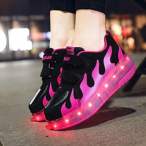 Ehauuo Kids Two Wheels Shoes with Lights Rechargeable Roller Skates Shoes Retractable Wheels Shoes LED Flashing Sneakers