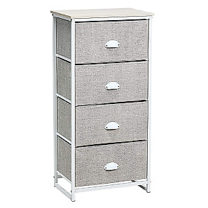 Giantex Dresser Storage Tower Nightstand W/Fabric Drawers, Sturdy Steel Frame and Wood Top Organizer Unit for Bedroom, Living Room, Entryway,Closets End Table Storage Unit (37’’(H), White)