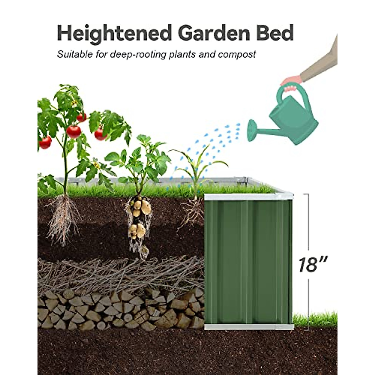 KING BIRD 6x3x1.5ft Galvanized Raised Garden Bed Outdoor Heightened Steel Metal Planter Box for Deep-Rooted Vegetables, Flowers, Large Raised Bed Kit(Green)