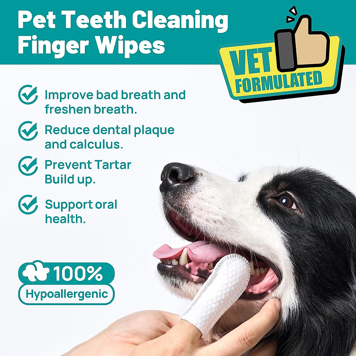 SmileDenX Dog Dental Care Wipes - Cat & Dog Teeth Cleaning Finger Wipes - Dog Tooth Brushing Kit Dental Wipes - Reduces Plaque & Freshens Breath (50 Pcs)