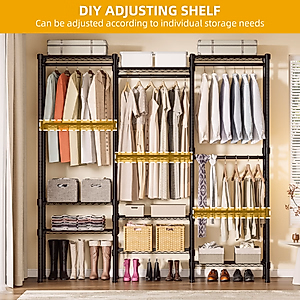 DWVO Closet Organizers and Storage System, Heavy Duty Walk-in Closet Shelves System, Adjustable Clothes Rack with 3 Hanging Rods, 8 Shelves, 68.9" L x 76" H x 13.8" W