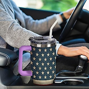 LLUTSNTH 40 Oz Vacuum Tumbler with Violet Handle Leakproof Insulated Tumbler Vintage American USA Flag Stainless Steel Travel Mug with Lid And Straw Coffee Cup Cute Water Bottles Cup Holder Friendly
