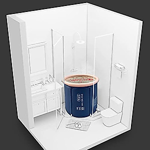 SHUIMEIYAN Large Ice Bath Tub for Athletes Outdoor Portable Free-standing Bathtub for Adults Cold Water Therapy Tub for Recovery Cold Plunge Tub (8209 navy-29.5"Φ x 29.5"H)