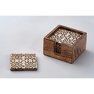 FIGTREE - Set of 6 Wooden Coasters for Drinks Absorbent with Holder, Coasters for Coffee Table Protection, Coffee Table Decor, Perfect House Warming Gift, Swirl