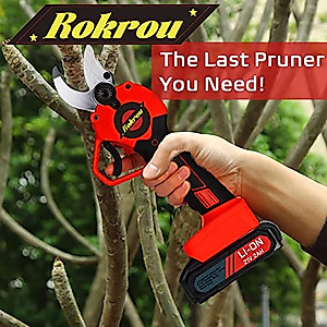 Rokrou Electric Pruning Shears For Gardening Cordless Tree Pruner 1.57" (40mm) Cutting Diameter With 2 Pack 21V Rechargeable Battery & Replacement Blade Set Red