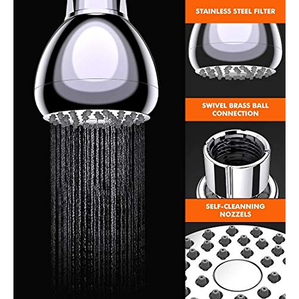 High Pressure Shower Head, 3 Inch Showerhead (Silver)