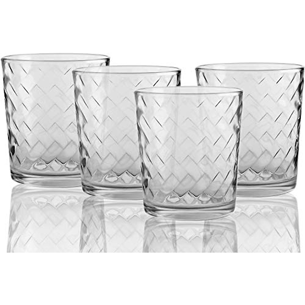 Circleware Chevron Set of 4 Whiskey Drinking Glasses Glassware for Water, Beer and Bar Liquor Dining Decor Beverage Cups Gifts, 4 Count (Pack of 1)