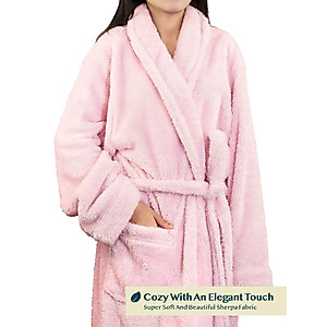 PAVILIA Premium Womens Plush Soft Robe Fluffy, Warm, Fleece Sherpa Shaggy Bathrobe (L/XL, Light Pink)