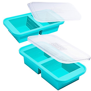 Souper Cubes 2-Cup Extra-Large Silicone Freezer Tray with lid- 2 pack - makes 4 perfect 2 cup portions - freeze soup, stew, sauce, or meals (2 Cup tray, Aqua color, pack of 2, with lids)