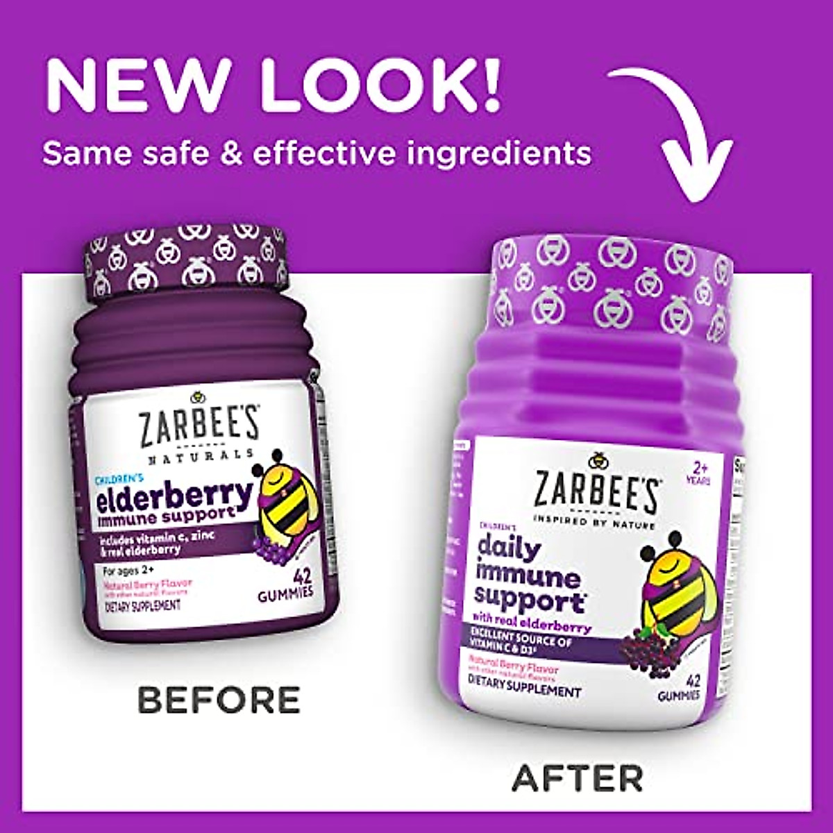 Zarbee's Elderberry Gummies for Kids with Vitamin C; Zinc & Elderberry; Daily Childrens Immune Support Vitamins Gummy for Children Ages 2 and Up; Natural Berry Flavor; 42 Count