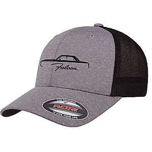 1960-63 Ford Falcon Hardtop Outline Design Flexfit Trucker Mesh Fitted Cap Heather/Black