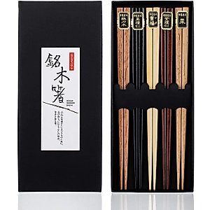 W Home 5- Pairs Bamboo Chopsticks Reusable Chinese Korean Japanese Chopsticks Natural Wood Chop Stick (Chopsticks5set)