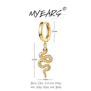 MYEARS Women Snake Earrings Gold Huggie Hoop Serpent Diamond Cubic Zirconia Dangle Drop 14K Gold Filled Small Boho Simple Delicate Hypoallergenic Animal Jewelry Gift