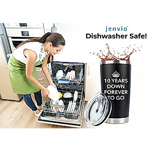 JENVIO 10 Year Anniversary for Him | 20oz Steel Travel Tumbler/Mug for Coffee or Cold Drinks | 10th tenth best Wedding Cup Gifts for Men Her Woman Work Husband Idea