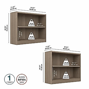 Bush Furniture Universal Small 2 Shelf Bookcase in Ash Gray - Set of 2, Matching Storage and Display Bookshelves for Home Office or Living Room Organization
