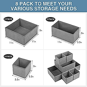 Criusia Drawer Organizer Clothes, 8 Pack Underwear Drawer Organizer, Foldable Closet Organizers and Storage Dresser Drawer Dividers for Clothes, Socks, Scarves, Ties (Gray)