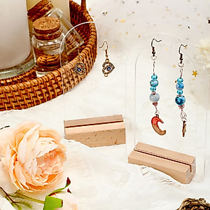 Yulejo Acrylic Earring Display Stand Jewelry Retail Holder Arch Acrylic Earring Holder Solid Hollow Acrylic Sign Stand Jewelry Displays with Wooden Bases for Studs Dangle Earrings (12)