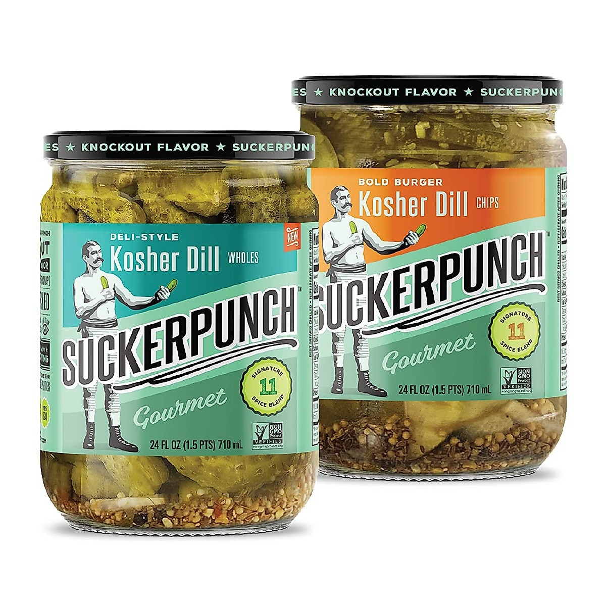 SuckerPunch Pickles | Variety 2-Pack | 24 Ounce Jars | Kosher Dill 2-Pack | Dill Chip + Dill Whole | Non-GMO