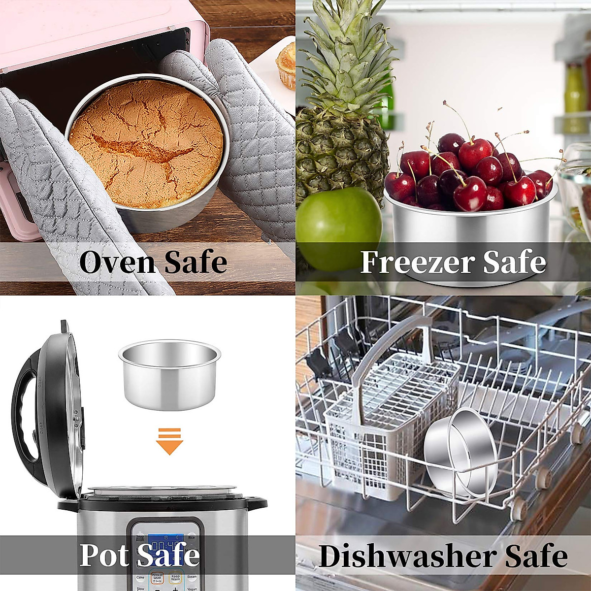 4 Inch Cake Pan Set of 3, P&P CHEF Small Stainless Steel Round Baking Layer Pans Bakeware for Mini Cake Pizza Bread, Non Toxic & Healthy, Leakproof & Easy Clean, Mirror Finish & Easy Releasing