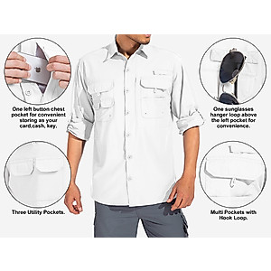 linlon Mens Safari Shirts Long Sleeve UV Protection Hiking Fishing UPF 50+ Quick Dry Cooling Camping Travel Shirts#5066-White-XXL