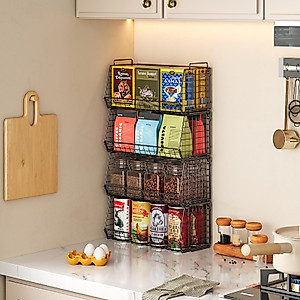 4 Pack Extra Large Stackable Wire Baskets, Pantry Organization and Storage,Wire Baskets for Organizing,Countertop Snack Chips Can Organizer,Household Storage Bins for Cabinet, Kitchen, Closet