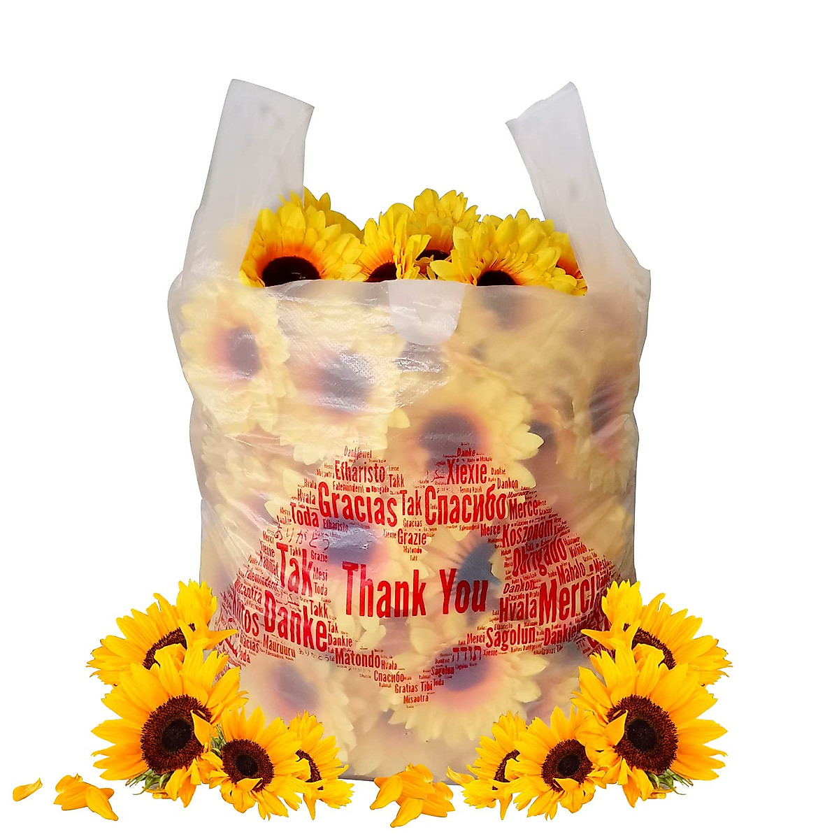 Thank You T-Shirt Bags Shopping Merchandise Bags Pack of 100 Reusable and Disposable Grocery Bags 12" x 6.5" x 20" 30 mic Standard Supermarket Size White Bag Take Out / To Go Bags for Restaurant