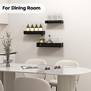 Serwrsw Moon and Stars Wall Shelves Black, Set of 3 Small Floating Shelves for Bedroom Living Room Wall Storage or Decor, Brown Board