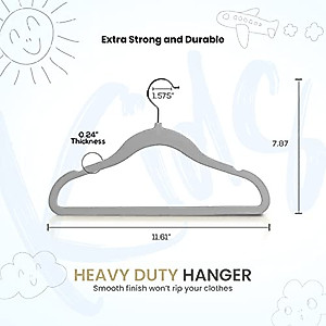 Utopia Home Kids Hangers Velvet (Pack of 50) - 11.6 Inch Durable Baby Hangers for Closet - Perfect Toddler Hangers for Everyday Use (Grey)