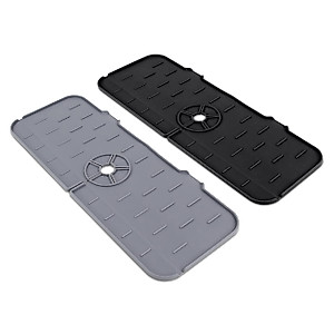 LCbasics - Sink Splash Guard - Silicone Faucet Handle Drip Catcher Tray - Sink Protectors for Kitchen Sink - Faucet Splash Guard for Kitchen Sink and Bathroom - Sink Mat Keeps Area Drier (BLACK-SMALL)