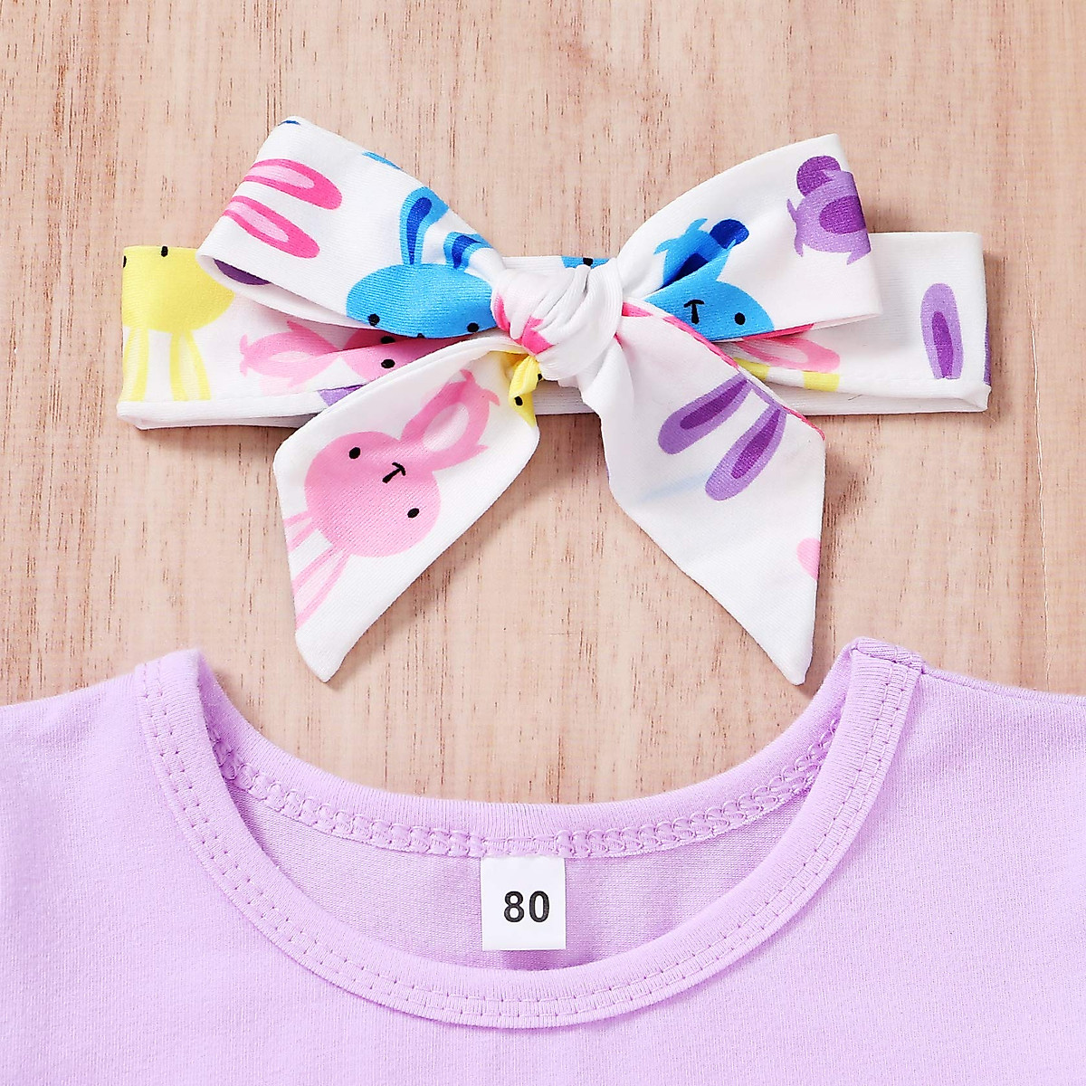 YOUNGER TREE Toddler Baby Girl Easter Outfits Ruffle Tops Dress Cartoon Rabbit Print Long Floral Pants Cotton Clothes Set (4-5T, Purple top dress+rabbit floral pants)