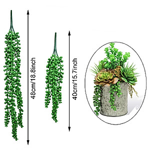 4PCS Artificial String of Pearls Succulent, Fake Hanging Vine Plant for Wedding Party Home Garden Wall Decor, Faux Donkeys Tail Sedum Morganianum Burro Trailing Succulent, Lover Tears Basketplant