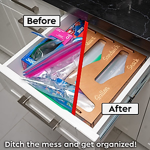 Decozion Ziplock Bag Storage Organizer - Food Kitchen Drawer Zip Lock Container Sandwich Bag, Plastic Baggie Dispenser for & Cabinet