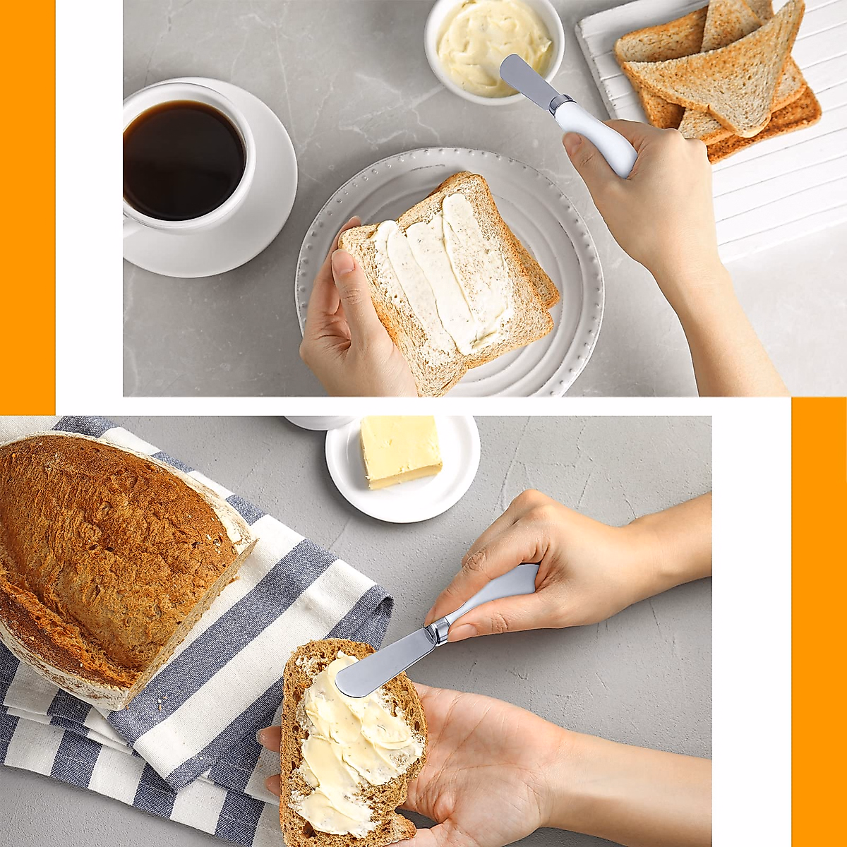 Mixweer 4 Pcs Butter Knife Stainless Steel Butter Spreader Knife with White Porcelain Handle Wide Blade Cheese Knife Spreader for Kitchen Use, 5.1 Inch