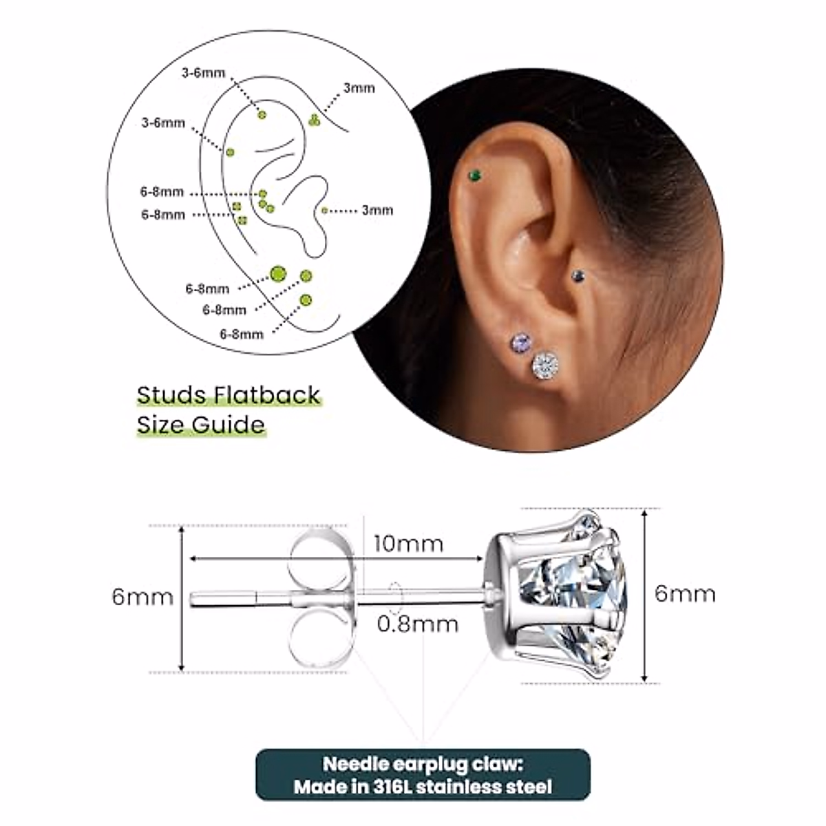 𝟏𝟐 𝐏𝐚𝐢𝐫𝐬 Silver Earrings 𝐒𝐮𝐫𝐠𝐢𝐜𝐚𝐥 𝐒𝐭𝐞𝐞𝐥 𝐄𝐚𝐫𝐫𝐢𝐧𝐠𝐬 Women's Earrings 𝐇𝐲𝐩𝐨𝐚𝐥𝐥𝐞𝐫𝐠𝐞𝐧𝐢𝐜 𝐄𝐚𝐫𝐫𝐢𝐧𝐠𝐬 𝐒𝐞𝐭 Men's Earrings 𝟏𝟐 𝐂𝐨𝐥𝐨𝐫𝐬 Cubic Zirconia Studs Earrings