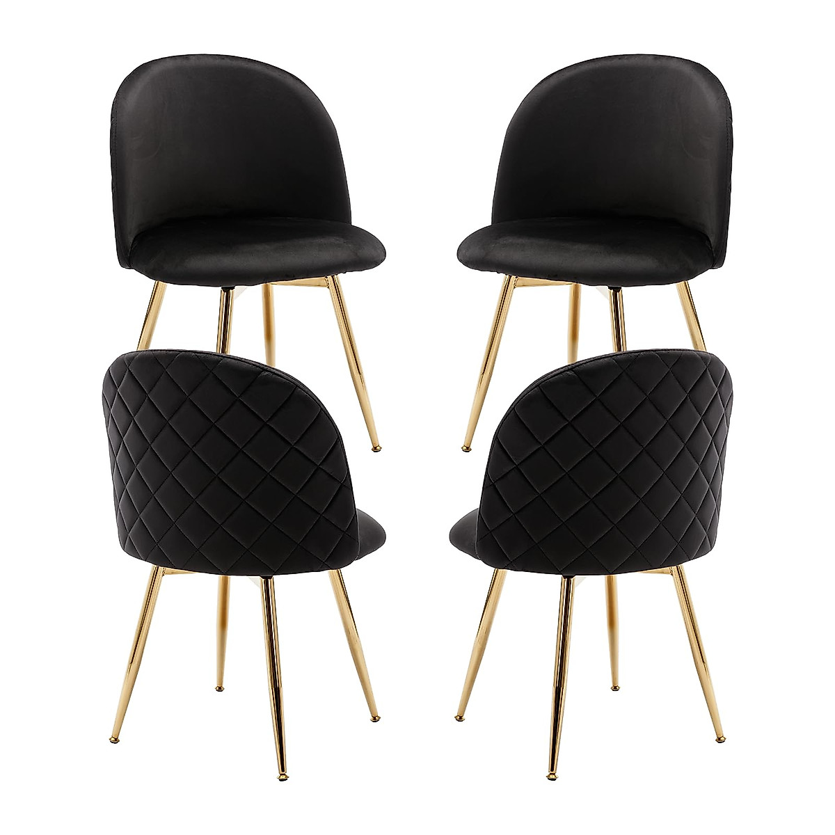 ZH4YOU Swivel Dining Chairs Set of 4, Modern Kitchen Dining Room Chairs with Gold Legs, Black Velvet Accent Side Chair for Living Room/Bedroom/Office