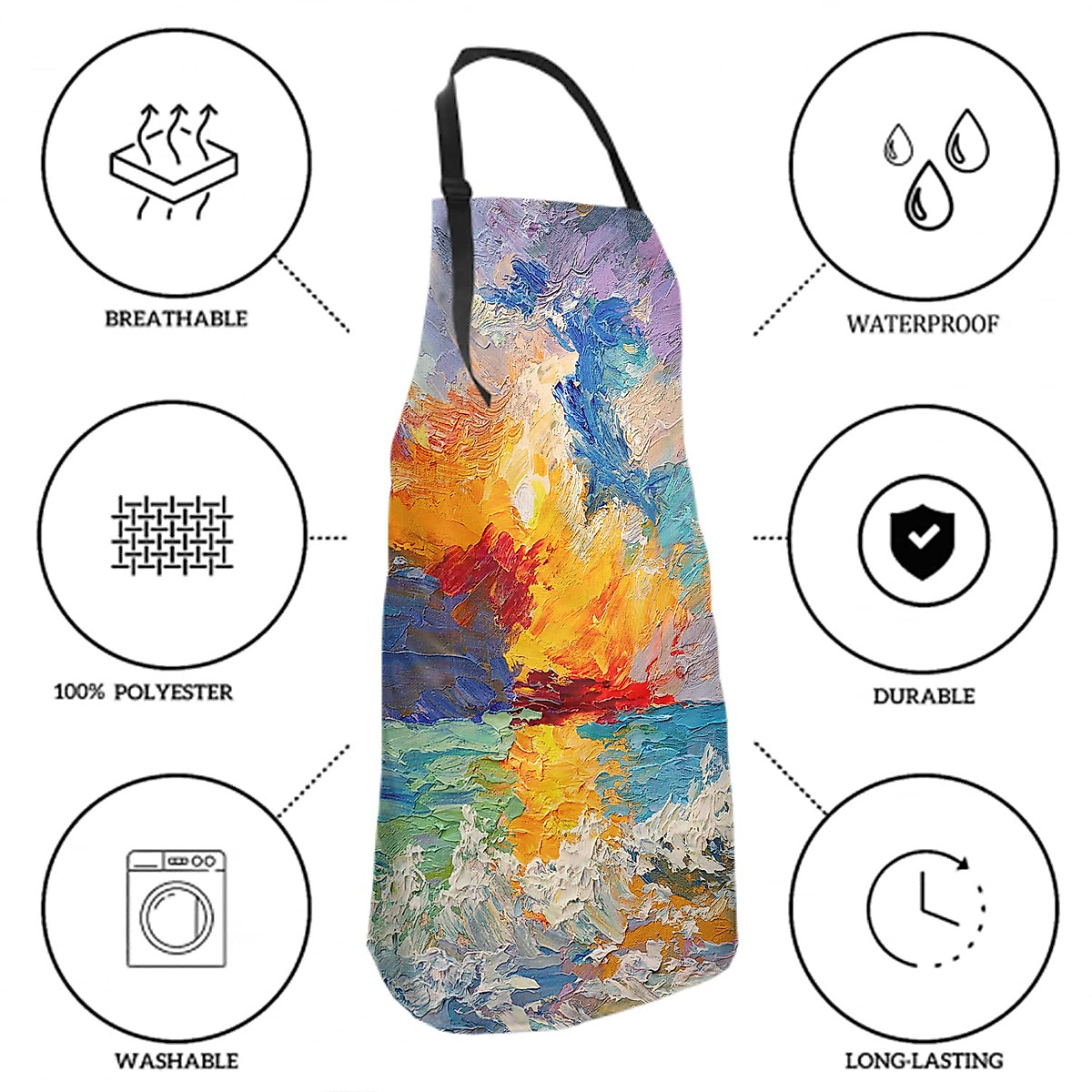 Giwawa Oil Paint Painting Apron - Adjustable Neck & Hidden Centre Pocket - Colorful Rainbow Art Summer Kitchen Apron Colored Artist Smock Chef Garden Baking Cooking Unisex Adult Bib